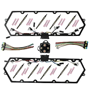 Valve Cover Gaskets + 8 Glow Plugs + BK Relay With Inner Injector Glow Plug Harness Compatible with 7.3L Ford F250 F350 E250 E350 Diesel Powerstroke 1999-2003 (615-201, F81Z-6584-AA)