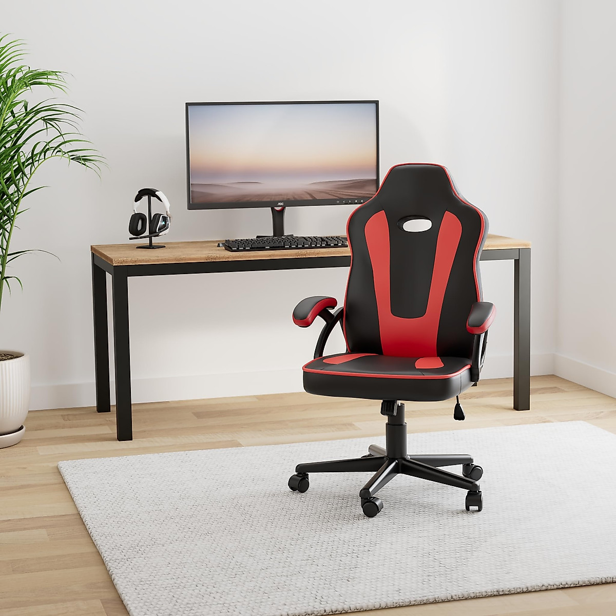 MUZII Office Desk Chairs, Computer Gaming Chairs, Desk Chair with Padded Armrests and Flip-up Armrests Video Game Chairs for Teens, Red
