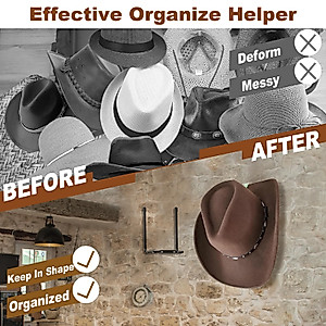 Fikoksol Cowboy Hat Rack, 4Pcs Cowboy Hat Holder Hat Hanger Hat Hook for Display, Western Wide Brim Straw Cowboy Hat Hanger, Cowboy Hat Holder Organizer for Wall Closet, Adhesive/Wall Mounted