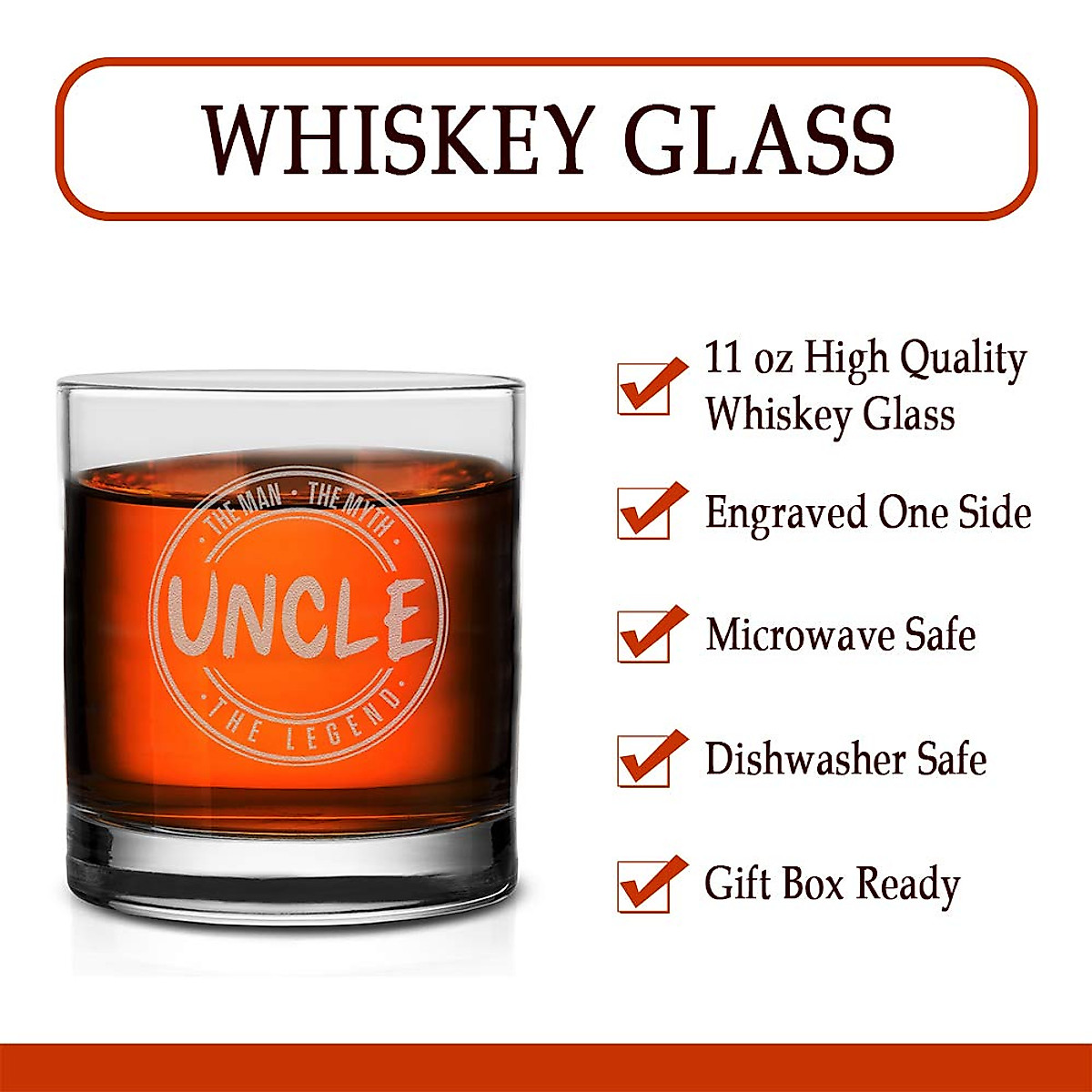 Veracco The Man The Myth Uncle The Legend Whiskey Glass Funny Birthday Gifts Fathers Day Birthday Gifts For New Dad Daddy Stepdad (Clear)