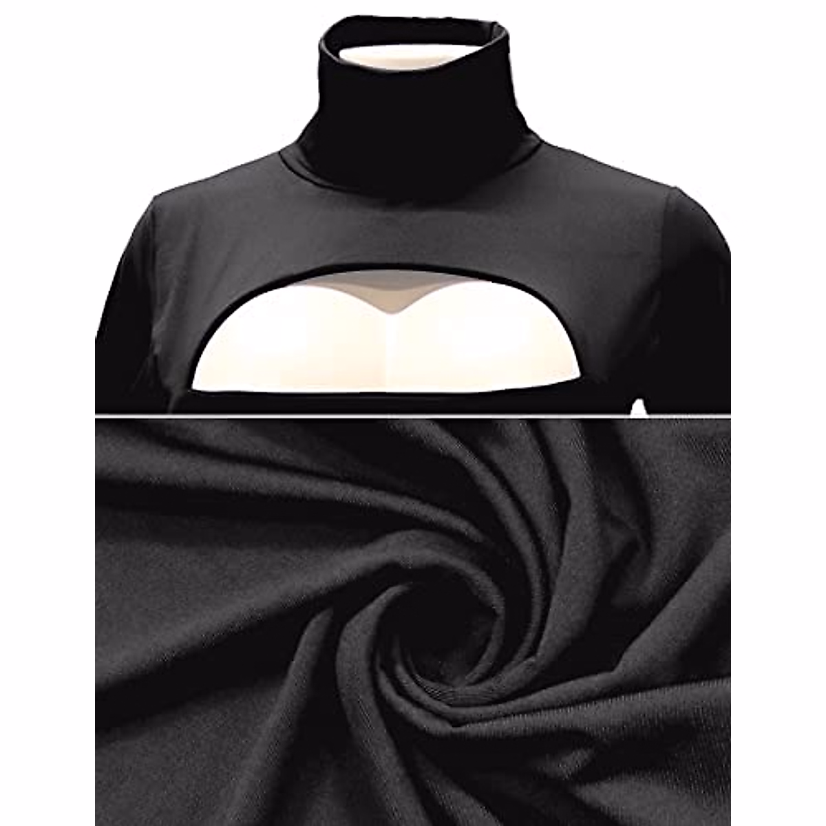 Haola Women's Long Sleeve Cut Out Front Sexy Club Bodycon Dress Party Mini Bandage Dress M Black