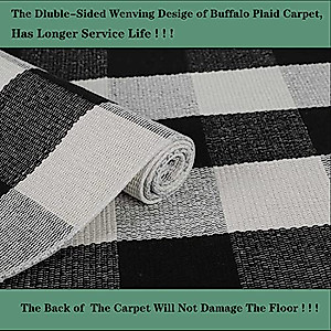 HOYIJA Buffalo Plaid Outdoor Rug 5 'x 7' Black and White Checkered Rug,Cotton Hand-Woven Indoor or Outdoor Check Large Area Rugs, Washable Rugs for Living Rooms/Dining Room/Bedroom/Farmhouse (5＇×7＇)