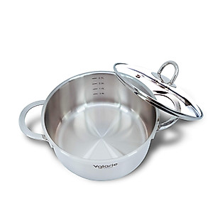 Valarie Korean Tri-Ply Aluminum Stainless Steel Cookware 20 CM 3.6-Quart QT Saucepan with Glass Lid, Multipurpose Use for Home Kitchen or Restaurant, Induction Cooker Compatible