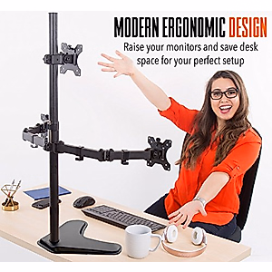 Stand Steady Triple Monitor Desk Stand with Tabletop Base, for Home or Office Use, Height Adjustable Computer Monitor Stand with Full Articulation VESA Mounts, Fits Most LCD/LED Monitors 13-32 Inches