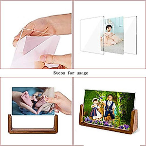CUNYA Picture Frames, 4x6 Glass Photo Frame with Wooden Base, Rustic Picture Frame Set of 2 for Table Top Desktop Display Room Decor (Walnut)