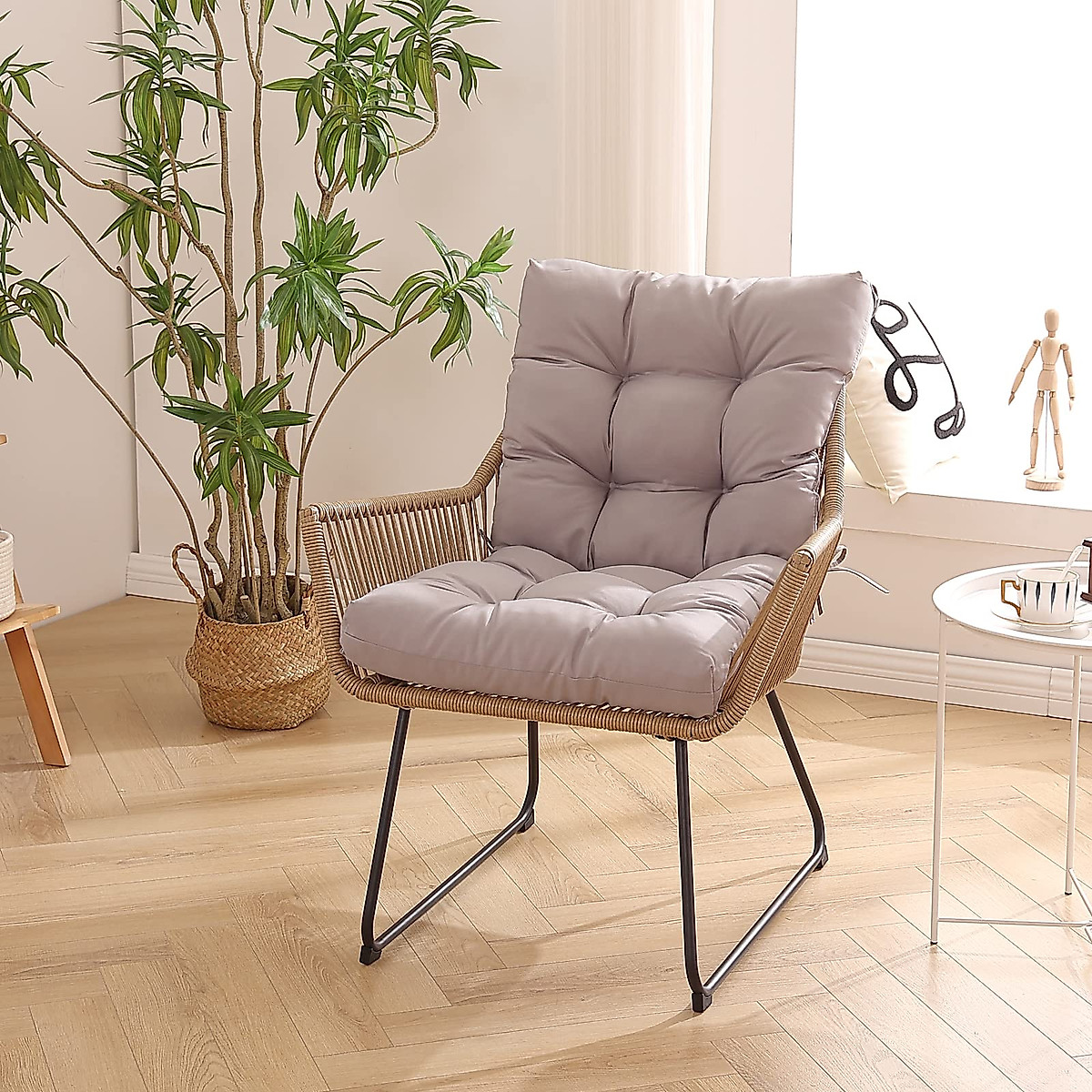 Tiita Outdoor/Indoor Seat/Back Chair Cushion with Ties All Weather Chair Cushion Lounge Chair Cushions Deep Seat Patio Cushions Wicker Seat Cushion for Outdoor Furniture （Grey, 42x21 inch）