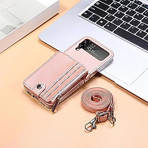 Suitable for Samsung Galaxy Z Flip4 Phone case Long Lanyard Insert Card Creative 2 in 1 Removable Zip case,T1,for Samsung Z Flip 3