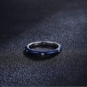 Santuzza Stackable Enamel Ring 925 Sterling Silver Stacking Cubic Zirconia Eternity Colorful Rainbow Band Rings (Small, Navy Blue, 5.5)