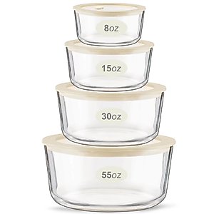Urban Green Glass Food Container Set with Glass Lid, 4 Pack, Glass Food Containers with Silicone Framed Glass Lid, Airtight, Leakproof, 100% Plastic Free, Glass Meal Prep Containers