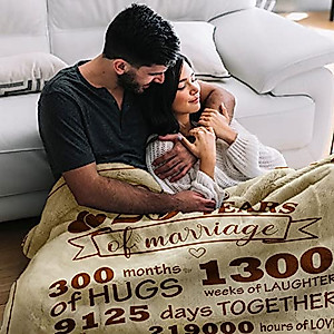 Dfaqehk 25th Silver Anniversary Romantic Gifts for Husband or Wife, Mothers Day 25th Wedding Anniversary Unique Gifts for Couple, Best 25 Year Anniversary Throw Blanket Gift for Him, 60 x 50 Inch