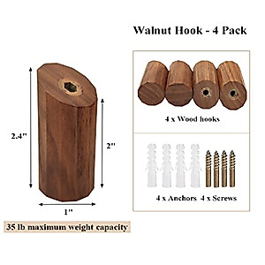 Wood Wall Hooks Entryway Coat Hooks Wall Mounted Hat Organizer Rack, 4 Pack Heavy Duty Hooks for Hanging Bathroom Towels, Plants