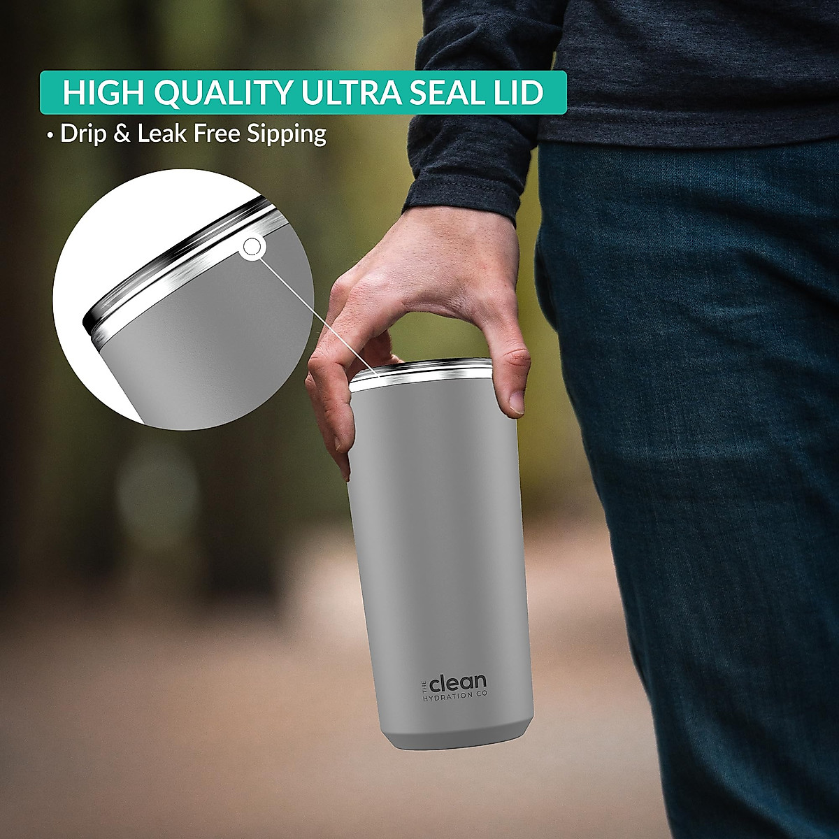 The Clean Hydration Company Tumbler Insulated with Lid, Double-Wall Vacuum, 20 Oz Travel, Office Tumbler, Hot & Cold Drinks, Ceramic Interior, Spill-Proof, BPA-Free, No Metal Taste