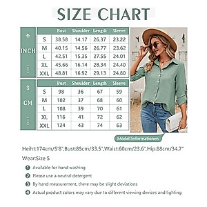 Women's Button Down Shirt Work Business Casual 3/4 Sleeve Tops Rolled Up Plus Size Shirts V Neck Curved Hem Chiffon Blouse Tops Light Green