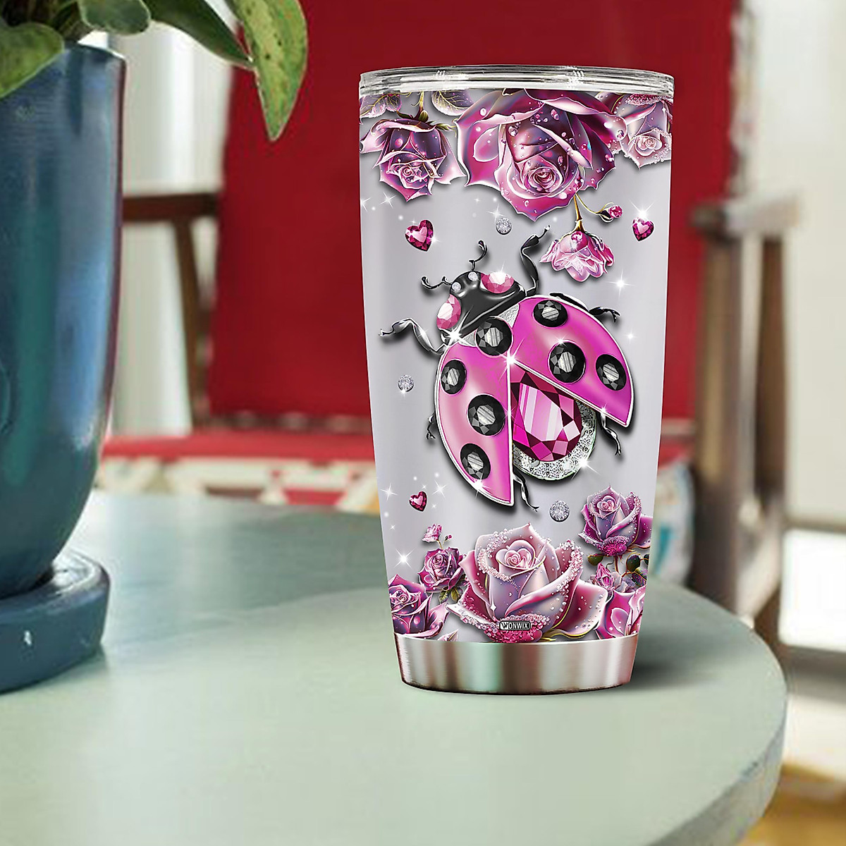 WONWIX Personalized Insulated Stainless Steel Ladybug Gifts for Women, 20oz Travel Mug Tumbler Water Bottle, Cup for Girls, Wife, Daughter, Perfect for Christmas, Birthday, Mother's Day, Valentine