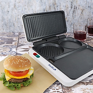 Hamburger Grill Maker by StarBlue with FREE Burger Press and Recipes eBook - Portable and Multipurpose Machine AC120V 60HZ 1000W