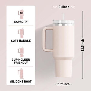 KISSKIND 40 oz tumbler with handle Travel Mug Straw Covers Cup with Lid Insulated Quencher Stainless Steel Water Iced Tea Coffee Gift Purple