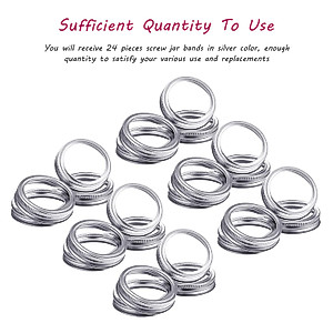 24 Pieces Regular Mouth Canning Jar Replacement Metal Rings Practical Screw Jar Bands Leak Proof Tinplate Metal Bands Rings, Compatible with Mason Jar (Silver)