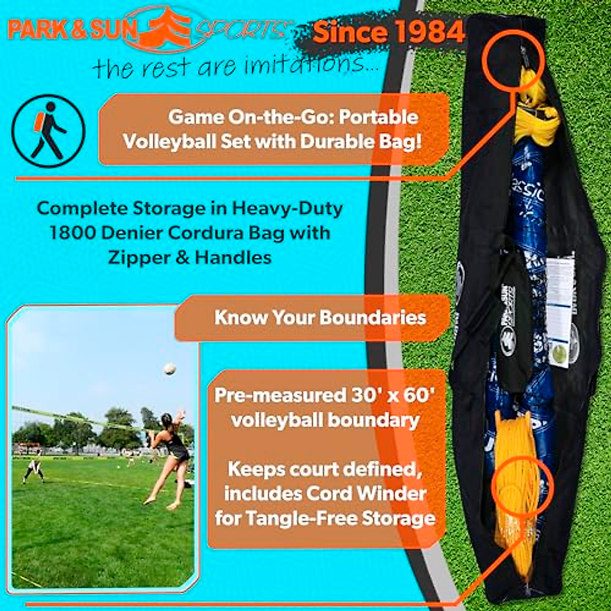 Park & Sun Sports Spectrum Classic: Portable Professional Outdoor Volleyball Net System, Denim Blue