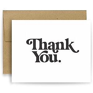 Two Poodle Press 20 Boho Wedding Black and White Classic Thank You Cards with Kraft Envelopes - Modern Bohemian Wedding or Baby Shower - Bell