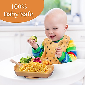 StarTotz Baby feeding set | Suction plates for baby, Plate and utensils set for baby, Baby led weaning supplies, Baby plates with suction, Silicone bib, Silicone plates for baby, Mustard (YBFS1)