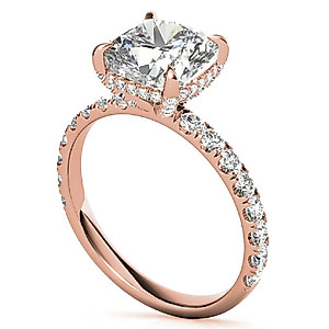 10K Solid Rose Gold Handmade Engagement Ring, 3 CT Cushion Cut Moissanite Diamond Solitaire Bridal/Wedding Rings for Women/Her, Minimalist Ring Anniversary Ring For Gifts (8.5)