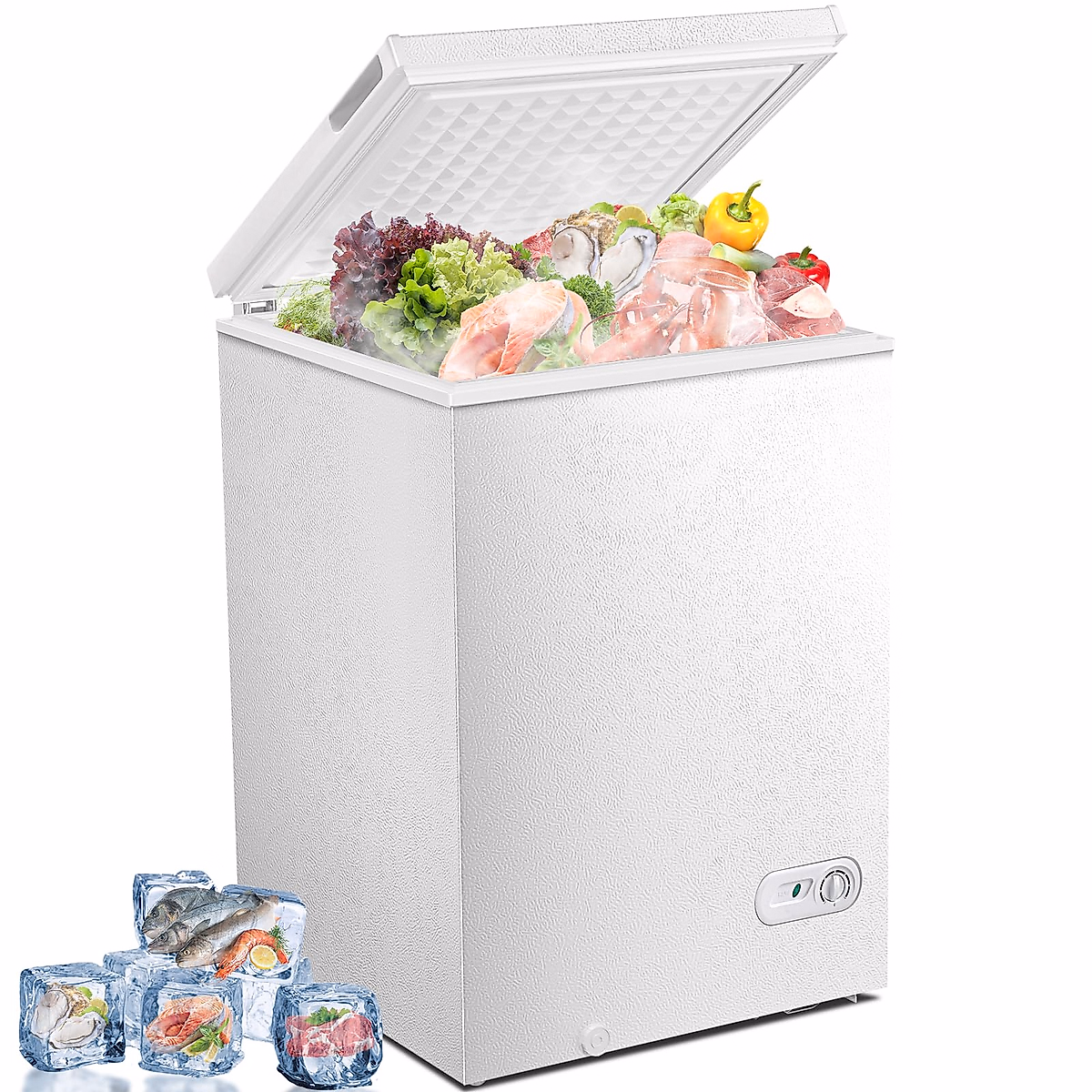 Antarctic Star 3.5 Cu.ft Chest Freezer 6.8℉to -4℉with Removable Basket Free Standing Top open Door Compact Freezer with Adjustable Temperature Defrost Water Drain/Power Saving White