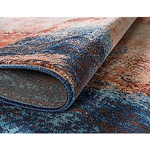 Unique Loom Mystic Collection Over-Dyed Abstract, Mid-Century Modern, Rustic Area Rug, 2' 0" x 6' 0", Peach/Beige