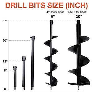 DC HOUSE 52CC 1800W Gas Powered Earth Auger Post Hole Digger, with 2 Drill Bits 6" 10" and 3 Extension Rods 8" 12" 20", Mixing Ratio 30:1, for Farmland Garden and Planting, EPA Certified