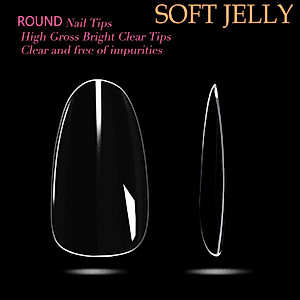 UNA GELLA Round Almond Fake Nails Clear Medium 216 pcs Oval Nail Tips Almond Oval Press on Nails for Full Cover Acrylic Almond Oval Nails French False Nails 12 Sizes False Soft Gel Tips