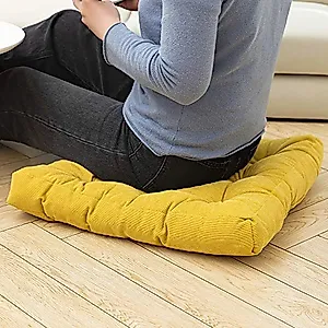 HIGOGOGO Floor Pillow, Square Meditation Pillow for Seating on Floor Solid Thick Tufted Seat Cushion Meditation Cushion for Yoga Living Room Sofa Balcony Outdoor, Yellow, 22x22 Inch