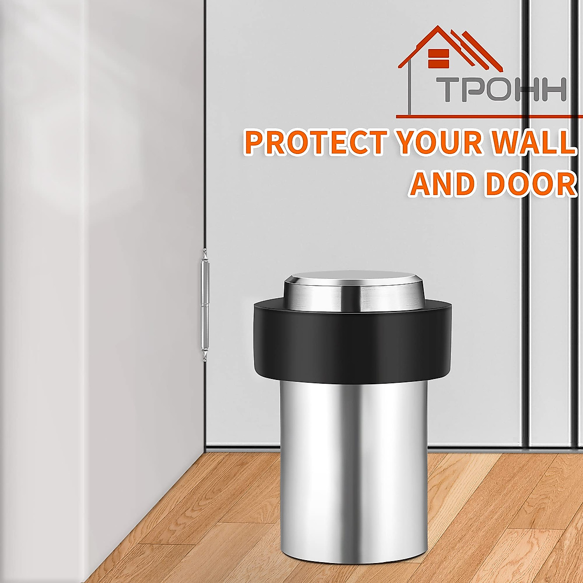 1PCS Stainless Steel Cylindrical Universal Door Stop, 2-3/8 Inch Brushed Finish Door Stopper with Rubber Bumper – Protects Walls from Door Knob Damage by TPOHH