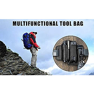 Frieyss Multitool Sheath for Belt, Leather EDC Pocket Organizer for Men, Leatherman Sheath with Pen Holder, Key Fob, Flashlight Sheath, EDC Leather Pouch