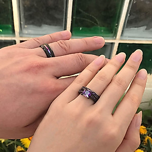 SHELOVES Black Plated Couples Women Purple Wedding Rings Sets His and Hers Men Tungsten Wedding Band 11+8.5