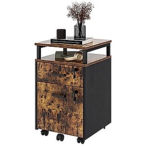 Oqefuoe Mobile File Cabinet, 2 Drawer File Cabinet with Lock and Storage Shelf Filing Cabinet Printer Stand for A4/Letter Size Hanging File Folders Rustic Brown