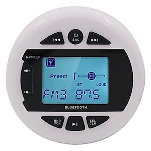 Herdio Round Waterproof Marine Radio - 4 x 40 W Boat in Dash Gauge Stereo Receiver Compatible with Bluetooth, AM FM, 2.75 Inches Digital LCD, USB, AUX, RCA (White)