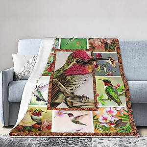 Hummingbird Blanket Soft Cozy Cute Spring Birds Fleece Plush Decor Throw Blanket All Season Ultra Warm Lightweight Fuzzy Hummingbird Blanket Gifts for Girls Women Boys Men Kids Bed 40"X50"