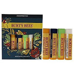 Burt’s Bees Holiday Gift, 4 Lip Balm Stocking Stuffer Products, Beeswax Bounty Assorted Set - Original Beeswax, Vanilla Bean, Cucumber Mint & Coconut Pear (Old Verison)