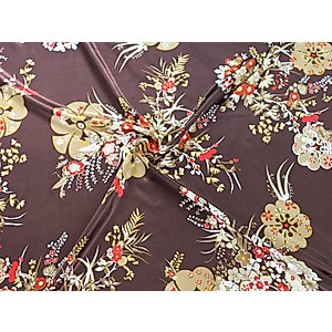 100cm*148cm Flowers Print Satin Cloth Soft Polyester Charmeuse Lining Scarf Pajamas Fabric Hairband Headwear Material (Color 9)