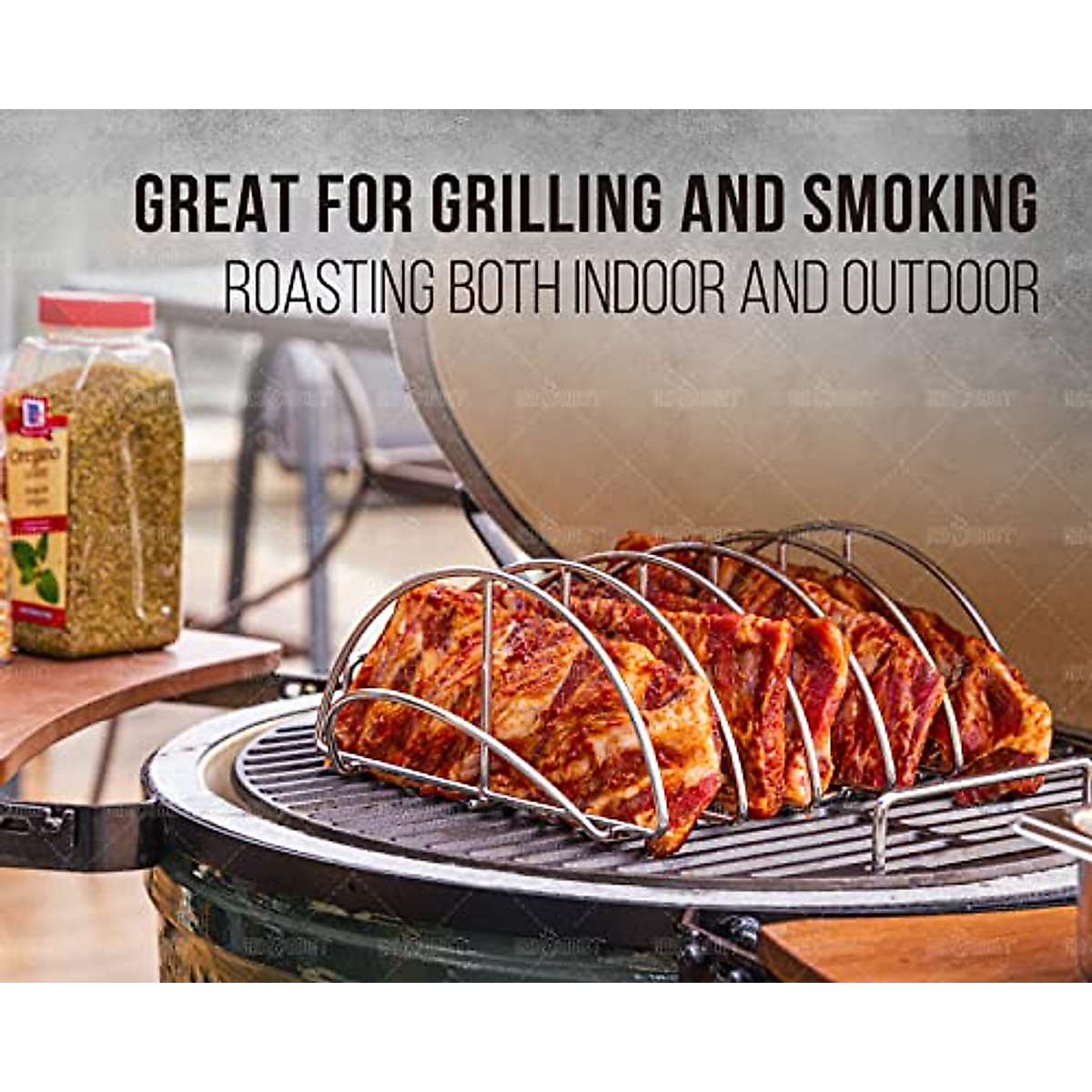BBQ Rib Racks for Smoking, Classic Joe, BGE Grill Expander Rack Accessories - Optimizes Grilling Space, Standing Roast Rack Allows for more Even Cooking, Works with 18" or Larger Size Grill, Stainless