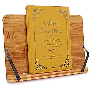 Bamboo Book Stand,wishacc Adjustable Book Holder Tray and Page Paper Clips-Cookbook Reading Desk Portable Sturdy Lightweight Bookstand-Textbooks Books