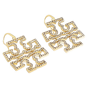 Tory Burch 141856 Britten Tory Rolled Brass With Crystal Accent Pave Women's Drop Dangle Earrings
