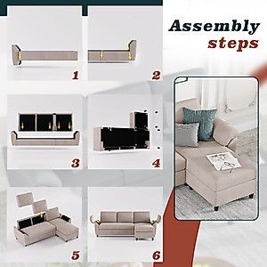 Vongrasig 79" Convertible Sectional Sofa Couch, 3 Seat L Shaped Sofa with Removable Pillows Linen Fabric Small Couch Mid Century for Living Room, Apartment and Office, Khaki