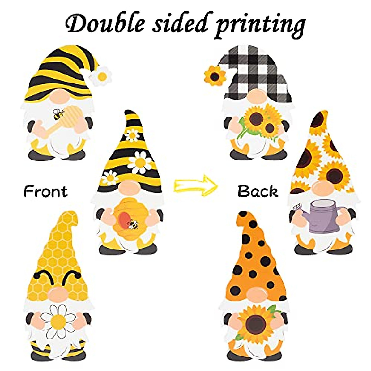 2ooya R HORSE 3Pcs Bee Sunflower Gnome Wooden Sign Honeybee Gnome Wooden Freestanding Table Decor Double Printed Gnome Tabletop Centerpiece Ornament Decoration for Summer Beach Home Office Party