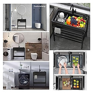 Stainless Steel Sink Free Standing Sink Commercial Outdoor Kitchen Sink Black, Single Bowl Compartment Workbench Sink Commercial Sink with Faucet, for Indoor Garage Laundry Utility Room (One Colo