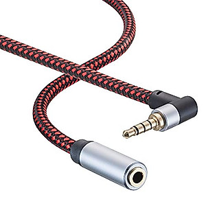 Audio Mic Extension Cable 3Ft,90 Degree TRRS 3.5mm Aux Headphone Extender 4-Pole Jack Plug Extension Lead Stereo Male to Female Braided Cord for Headset,Laptop,Phone,Switch Lite,Car,PS4 and More (3Ft)
