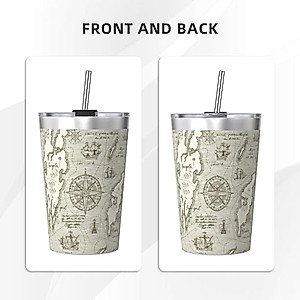 PAYOHTO Vintage Nautical Route Map Insulated Stainless Steel Tumbler 12 oz Thermos Come with Straw Kids Leak-Proof Travel Mug Cup