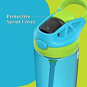 Contigo Aubrey Kids Cleanable Water Bottle with Silicone Straw and Spill-Proof Lid, Dishwasher Safe, 20oz 2-Pack, Blue Raspberry/Cool Lime & Blueberry/Juniper
