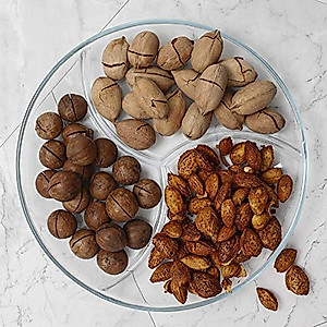 FOYO Round Tempered Glass Serving Platters/Trays - 3 Sectional -10'' Diameter, Set of 2