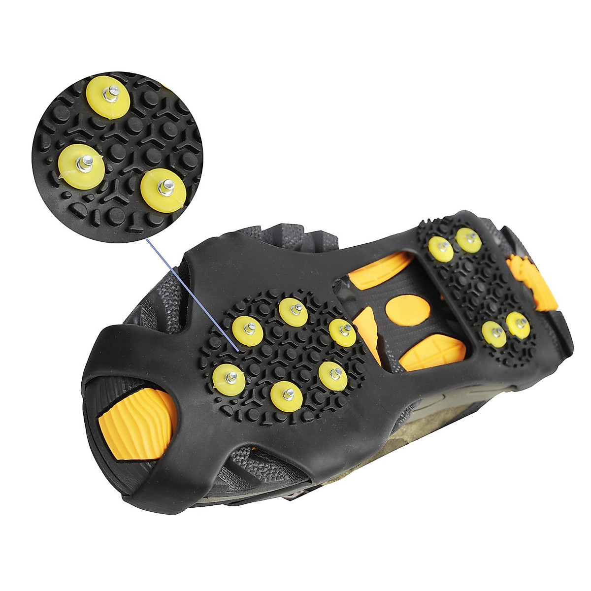 Ice Cleats, willceal Ice Grippers Traction Cleats Shoes and Boots Rubber Snow Shoe Spikes Crampons with 10 Steel Studs Cleats (Yellow,Large)