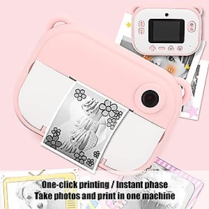 Printing Camera, Instant Print Camera One‑Click Portable Digital Camera for Children for Kid(Pink)
